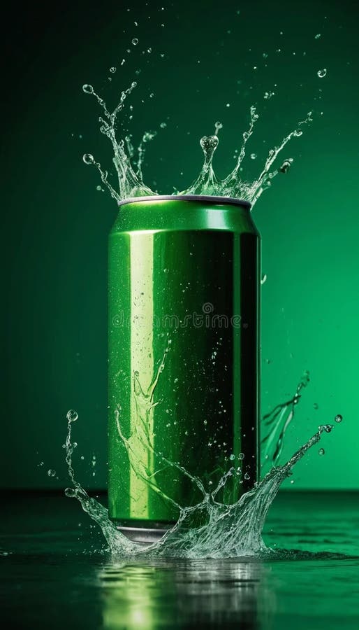 Blank Solid Green Can with Water Splash Stock Illustration ...