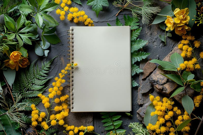 Blank Spiral-Bound Notebook Surrounded by Spring Flowers and Greenery ...