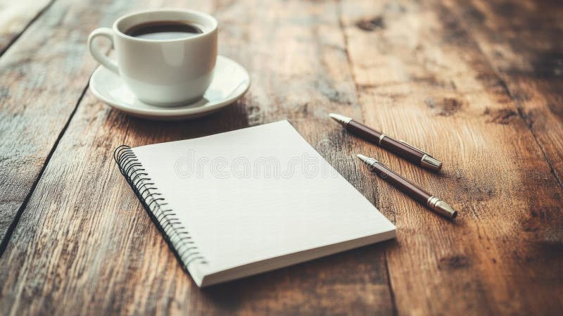 Blank Spiral Notebook Awaits Your Ideas, Coffee, Pens, and Inspiration ...