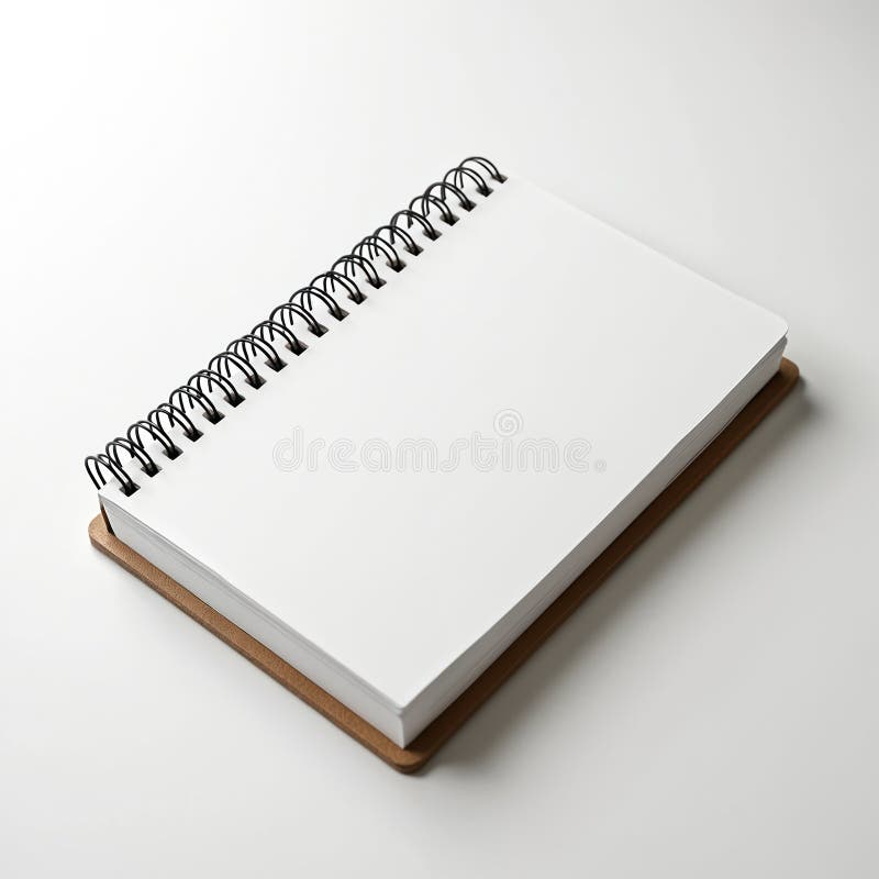 Blank Spiral Notebook with Brown Binding on White Surface. Features ...