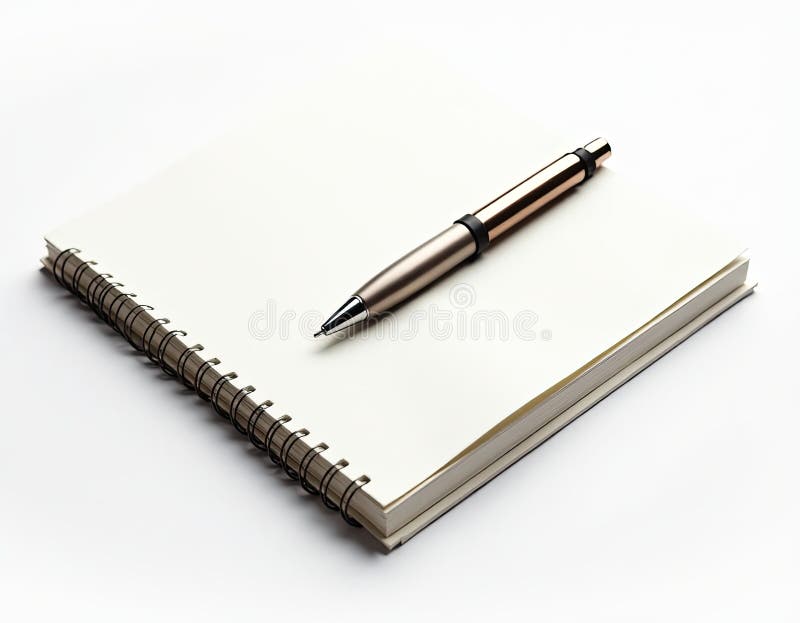 Blank Spiral Notebook and Elegant Pen on White Background Stock ...