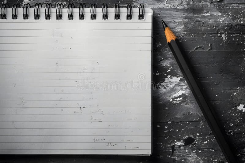 Blank Spiral Notebook with Pencil on Black Artistic Background Design ...