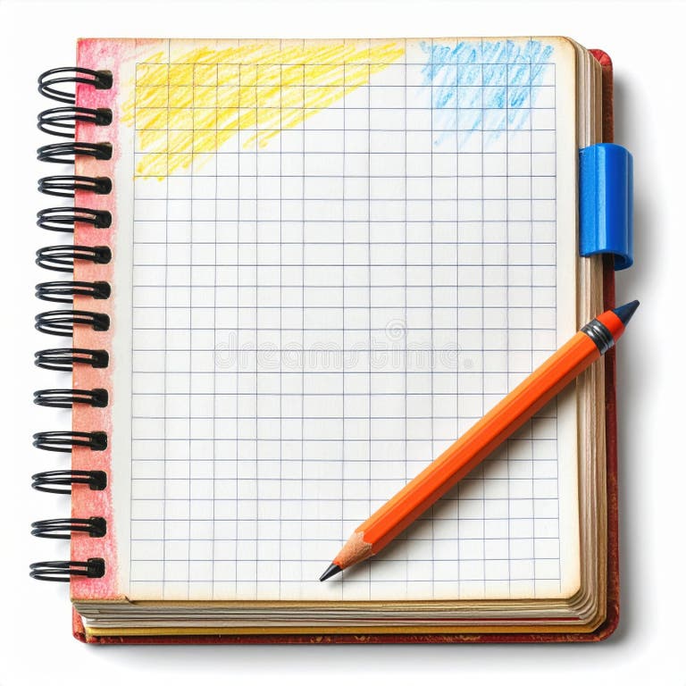 Blank Spiral Notebook with Pencil and Colored Pencil Marks Stock ...