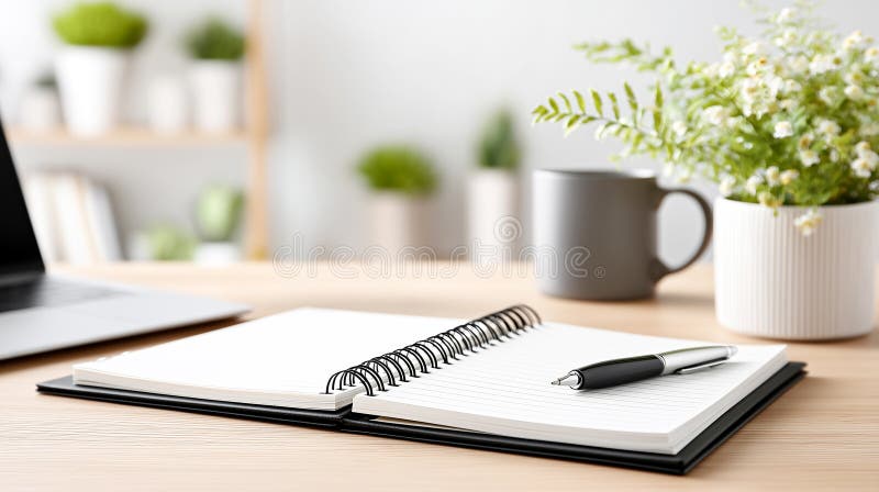 Blank Spiral Notebook with Right-side Binding on Desk, Ready for ...