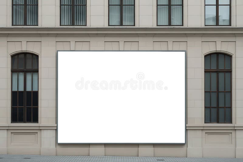 Blank Square Billboard on a Classic Building Facade with Windows Stock ...