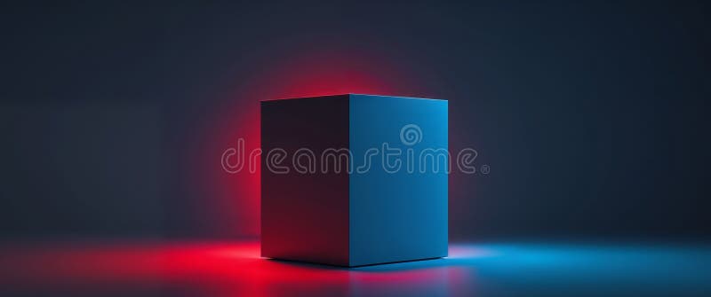 Blank Square Box Illuminated with Red and Blue Lighting. Stock Image ...