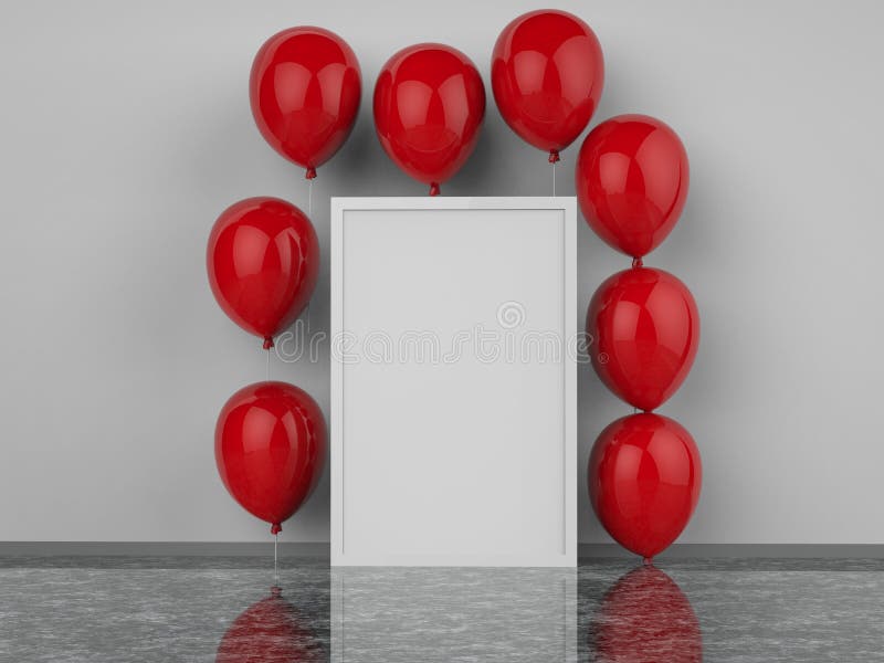 Blank Square Frame with Red Balloons Stock Illustration - Illustration ...