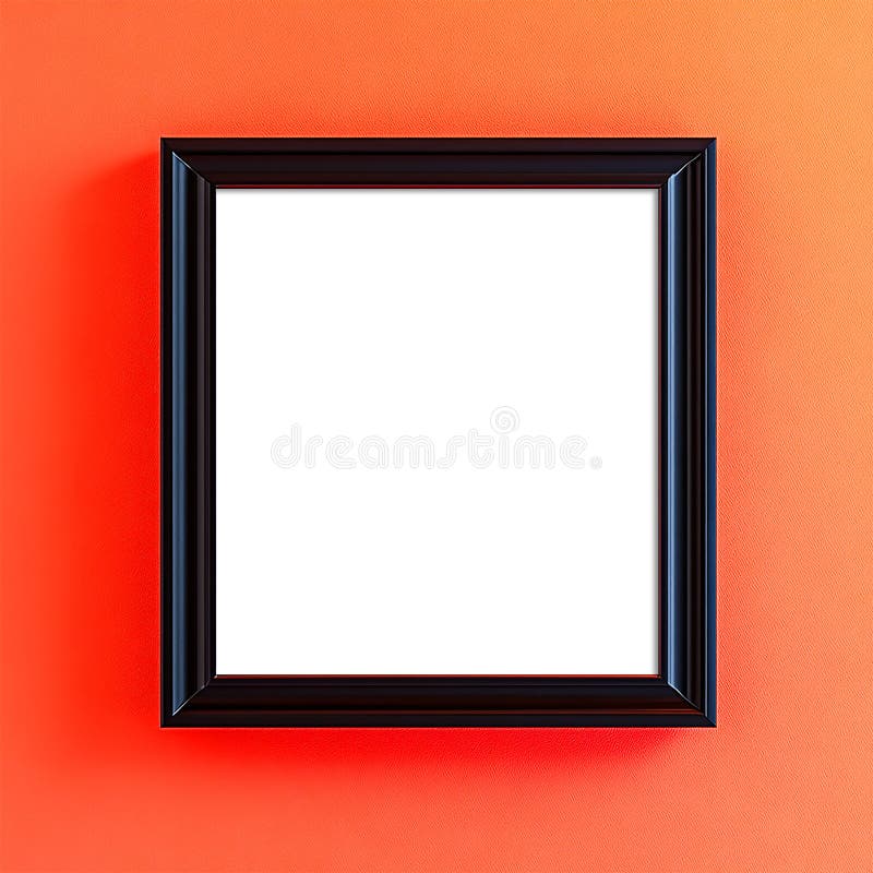 Blank Square Frame on Vibrant Orange Wall Perfect for Mockups Stock ...