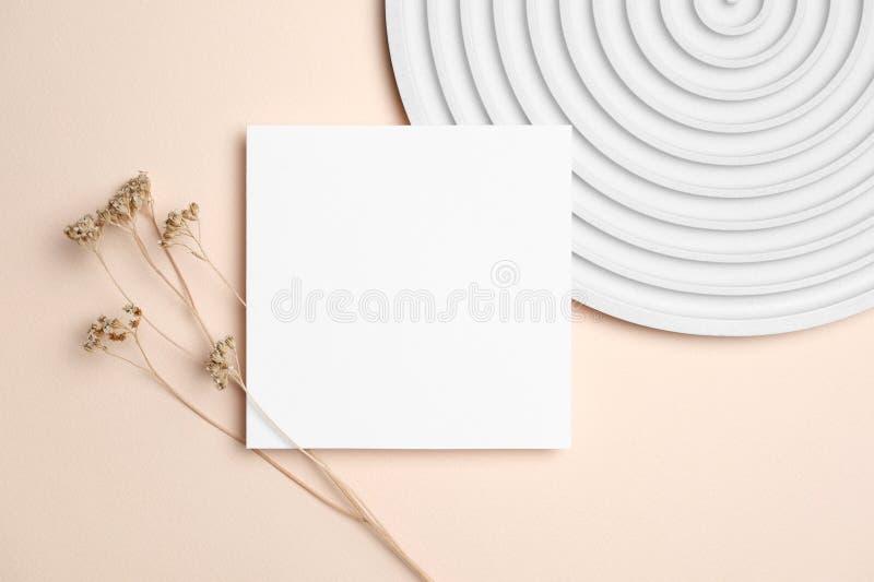 Blank Square Invitation Card Mockup Botanical Decor Beige Background ...