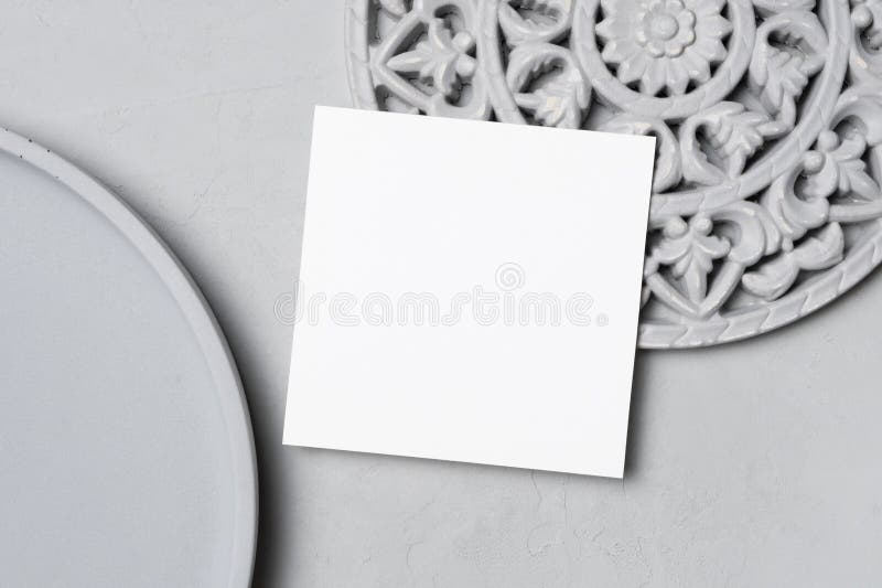 Square Wedding Invitation, Greeting or Flyer Card Mockup with White ...