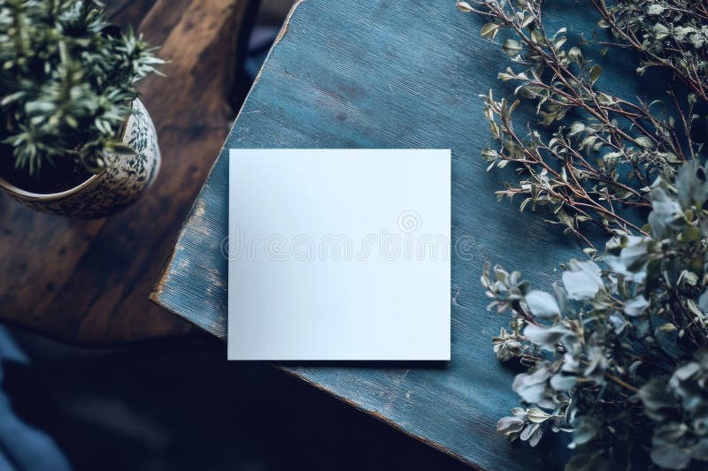 Blank Square Note with Greenery in a Rustic Setting for Creative ...