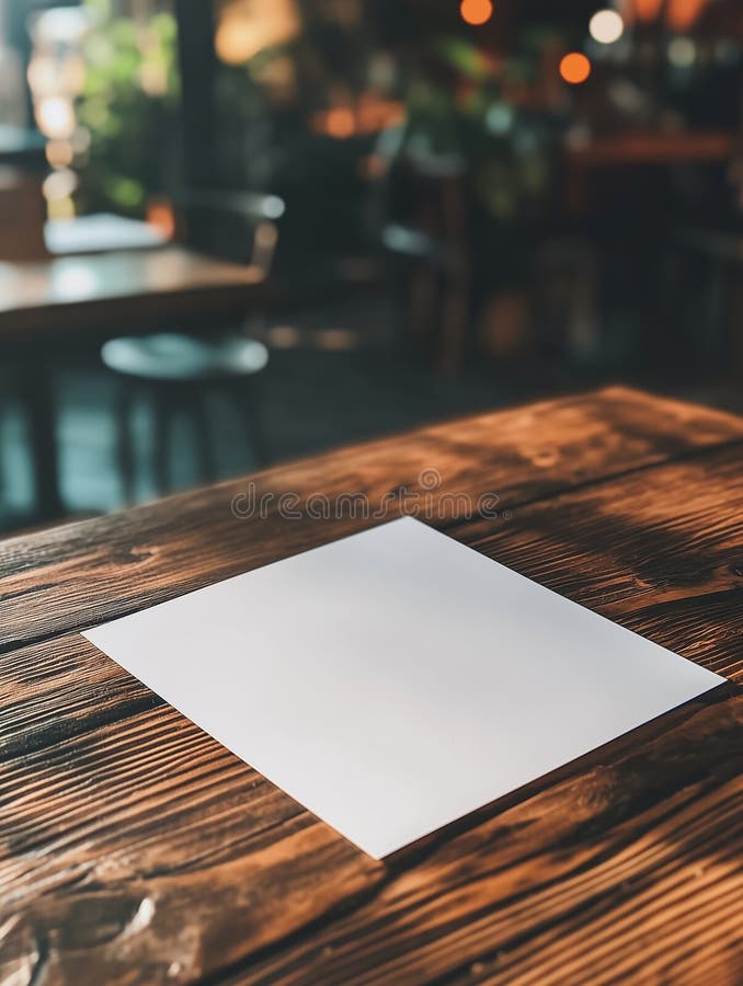 A Blank Square Sheet of Paper on a Rustic Wooden Table in a Cozy ...