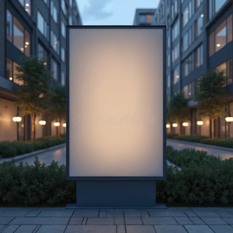 Blank Square Sign in Front of Modern Office Building. Empty Billboard ...