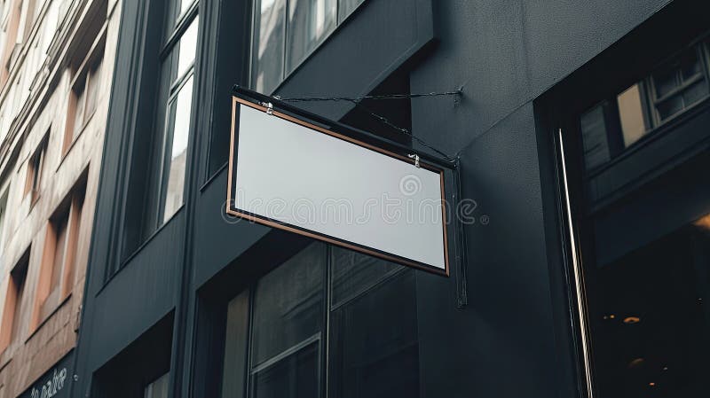 Blank Square Sign Hanging on a Modern Building Facade in Black and ...