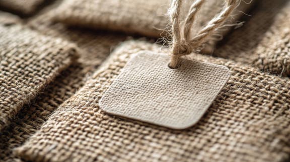 Blank Square Tag on Burlap Fabric Background Stock Illustration ...