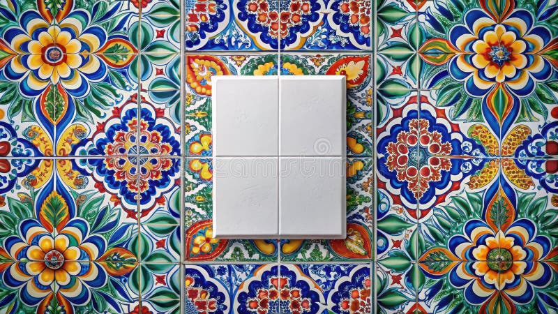 Blank Square Tile Mockup on Vibrant Floral Patterned Surface ...