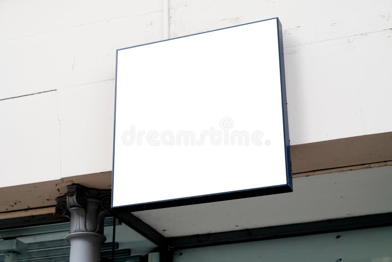 Blank Square White Store Signboard Empty Shop Lightbox on Mall Wall ...