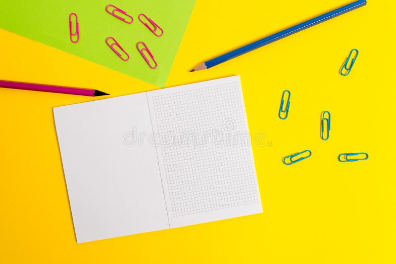 Blank Squared Notebook Colored Paper Sheet Clips Pencils Highlighters ...