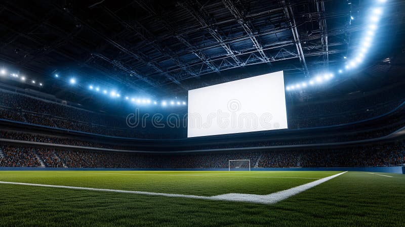 Blank Stadium Screen Overlooking an Empty Soccer Field Stock Photo ...