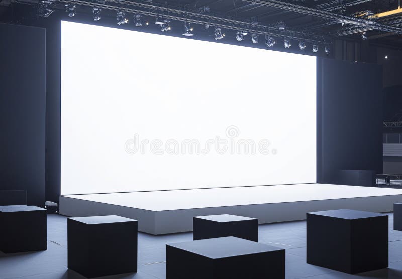 Blank Stage with Large White Screen for Presentation High Quality Image ...
