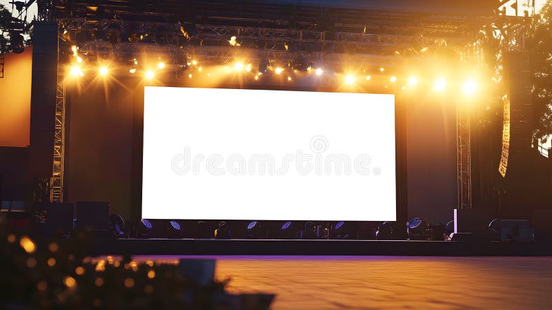 Blank Stage Screen at Night, Outdoor Concert Setup Illustration Stock ...
