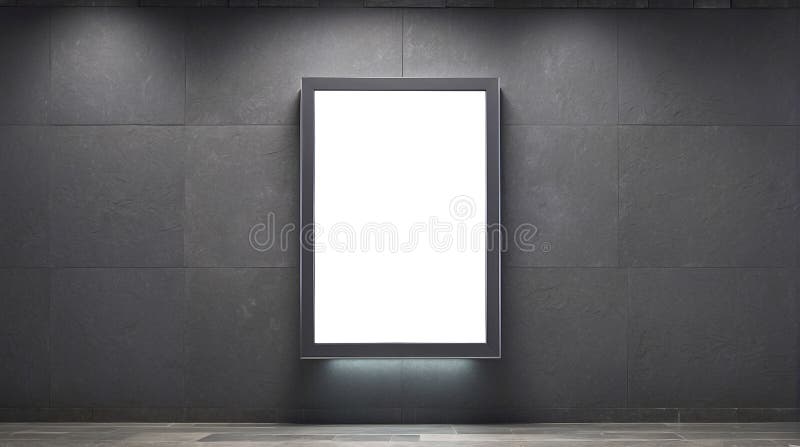 Blank Stand Advertising Billboard Lightbox in Front of Empty Stone Wall ...