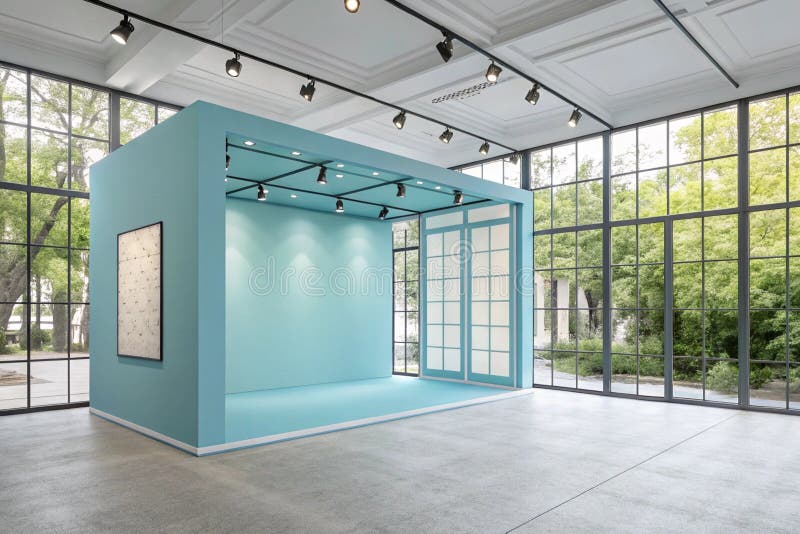 Blank Stand Interior Design with Pastel Blue Theme Stock Illustration ...