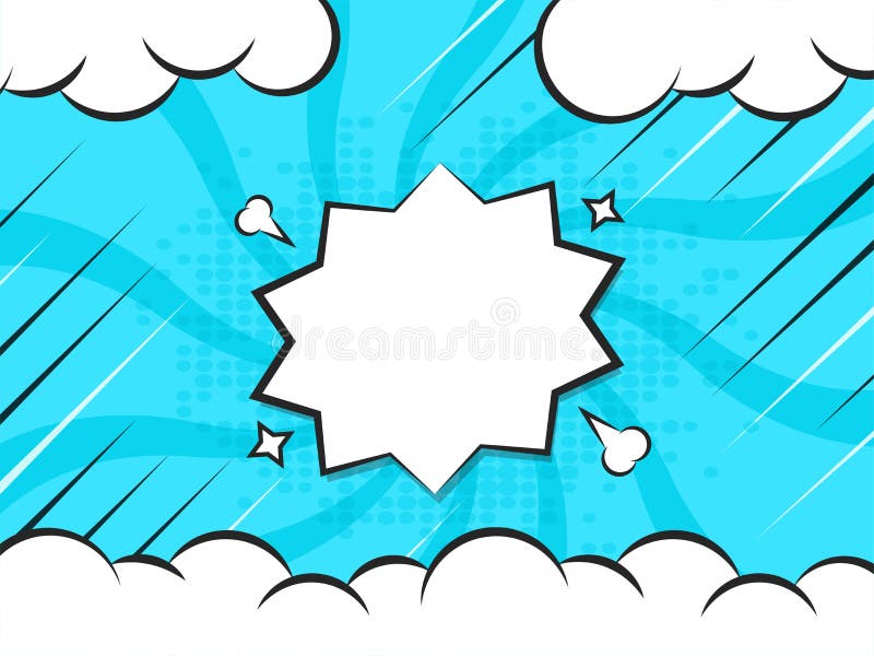 Blank Star Frame and Clouds on Cyan Rays Halftone Effect Stock ...