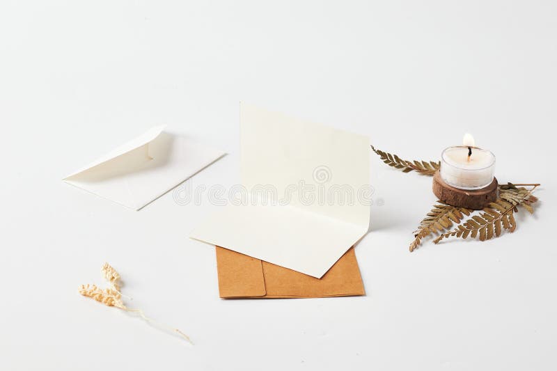 Blank Stationery Set with Envelopes and Candle on Minimalist Surface ...