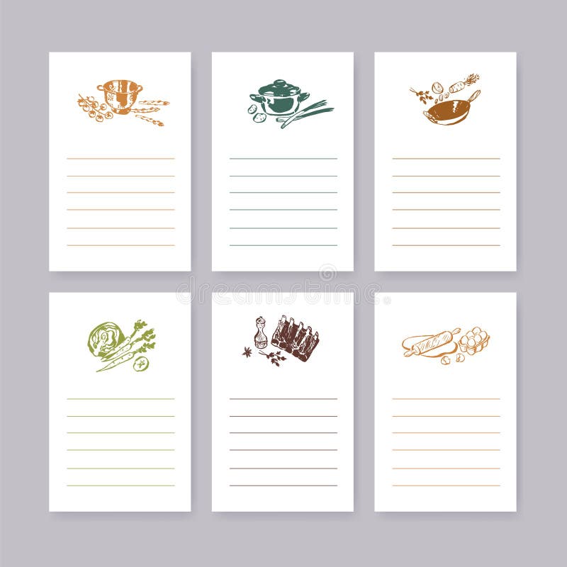 Recipe Sheets Decorated with Kitchen Utensils and Vegetable Drawings ...