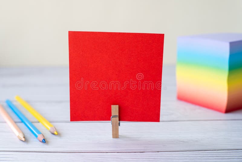 Blank Sticky Note with Laundry Clip Stack of Colorful Paper Pen Placed ...