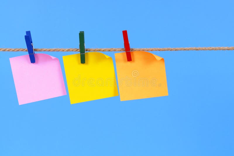 Blank Post it Sticky Notes in a Row on a Rope or String with Copy Space ...