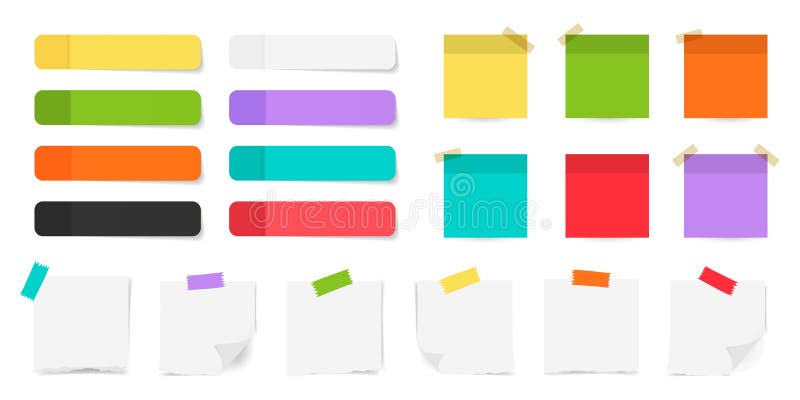 Blank Sticky Notes with Shadow. Office Paper Sticker with Curl Corner ...