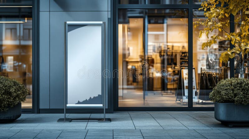 Blank Storefront Banner Advertisement with Blurry Clothing Store ...