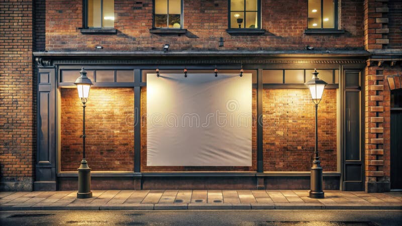Blank Storefront Banner at Night on Brick Building. Generative AI Stock ...