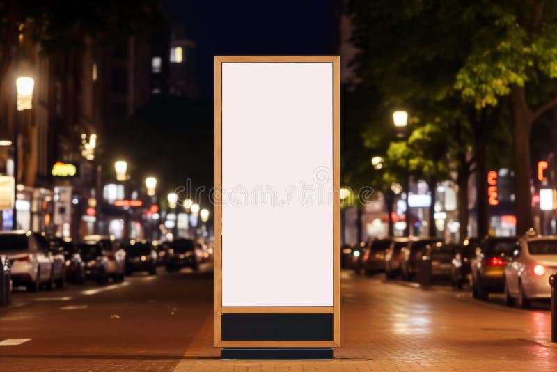 Blank Street Light Box in the City at Night, Mockup Stock Illustration ...