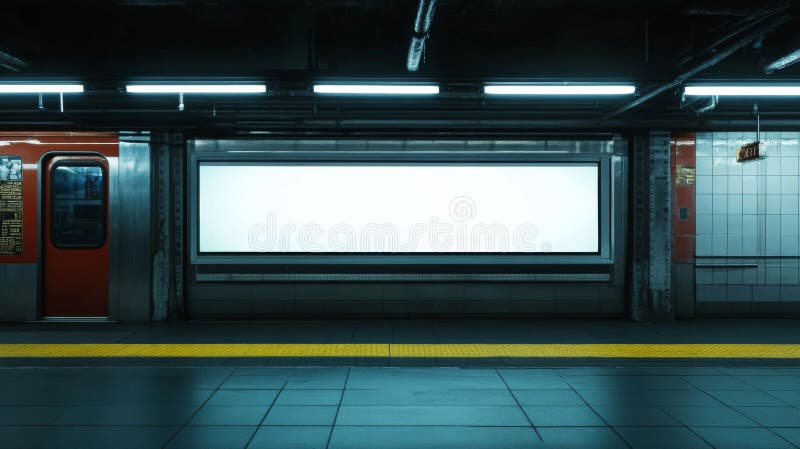 Blank Subway Advertisement with Red Train Door Stock Illustration ...