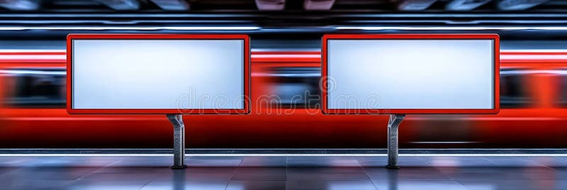 Blank Subway Station Advertisement Signs Two Blank Red Advertisement ...
