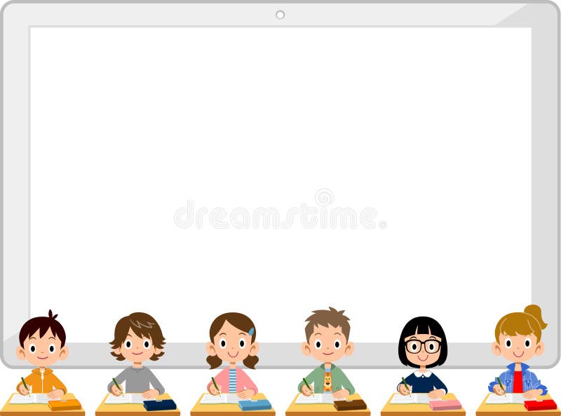 Blank Tablet and Male and Female Elementary School Students Taking ...