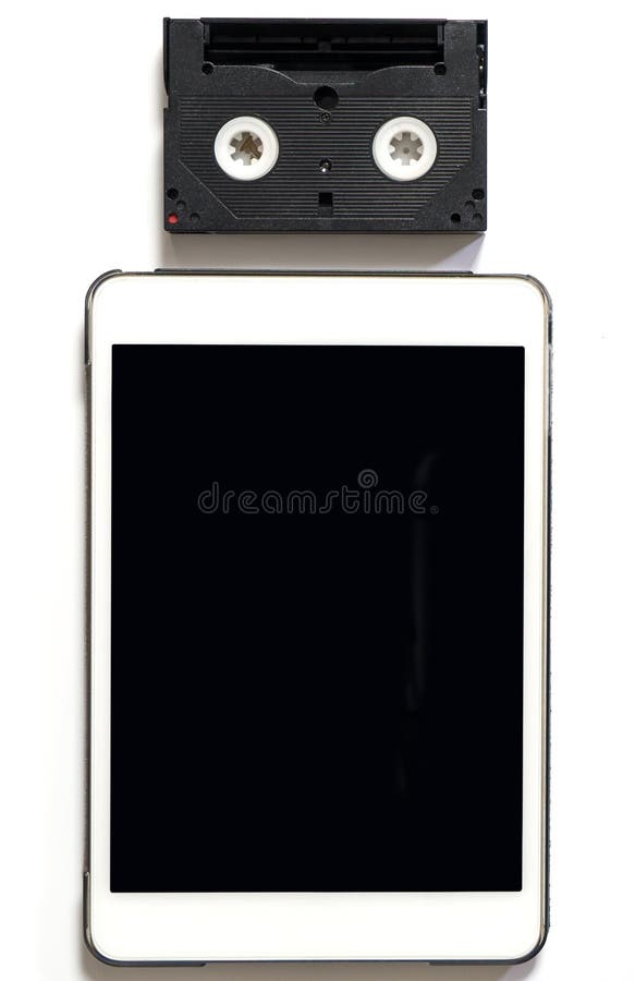 Blank Tablet with Mini Video Tape on Top Isolated on White Stock Photo ...