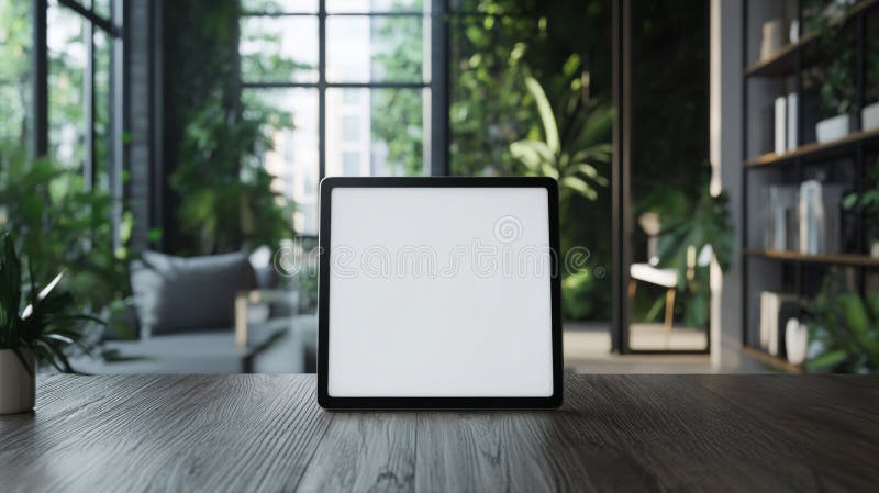 Blank Tablet Mockup on Wooden Desk in Modern Green Office Stock ...