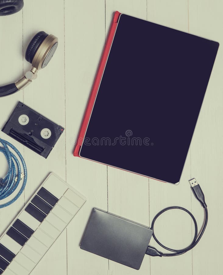 Blank Tablet with Music Equipment for Template. Home Music Studio ...