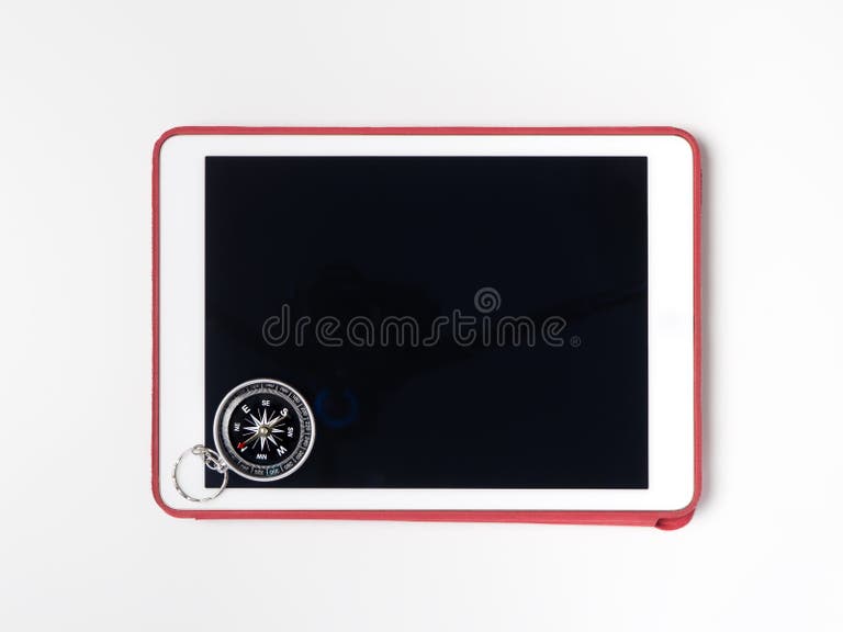 Blank Tablet Screen with Compass on the Screen Stock Photo - Image of ...