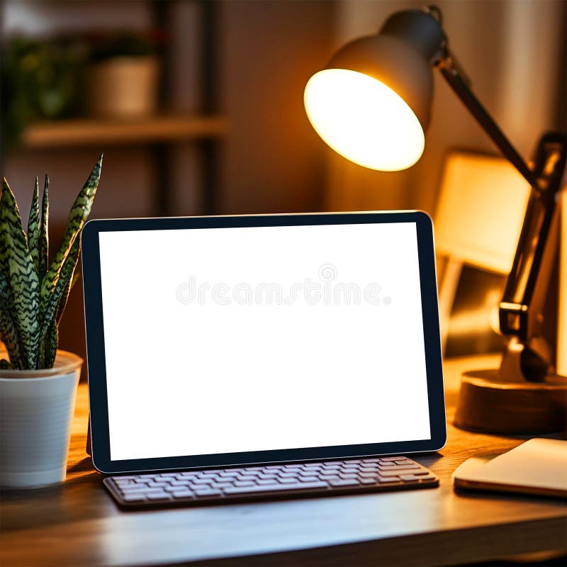 Blank Tablet Screen Mockup Cozy Home Office Setup Stock Illustration ...