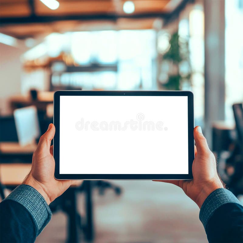 Blank Tablet Screen Mockup Modern Office Background Stock Illustration ...