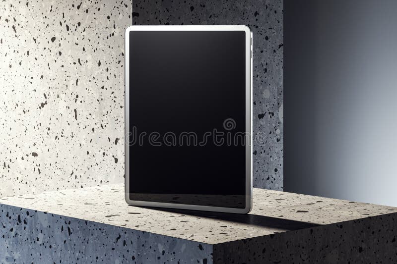 Blank Tablet Screen Mockup on a Stone Base in a Modern, Dark Setting ...