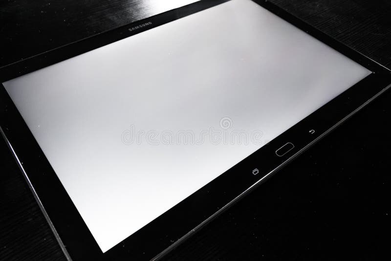 Blank Tablet White Screen Android Black Stylish Corporate Wood Desk ...