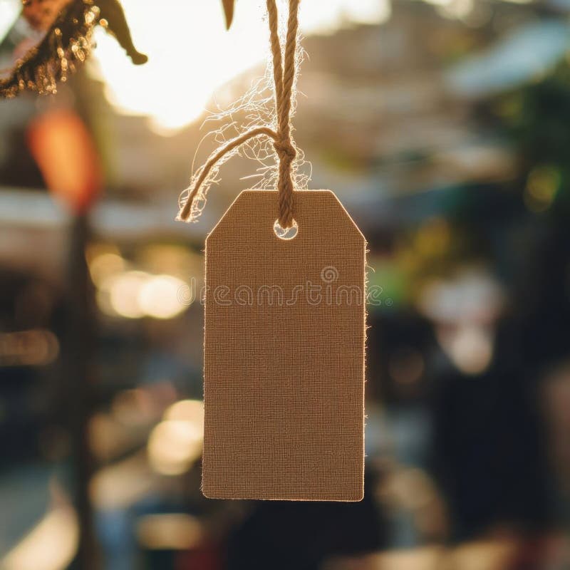 Blank Tag Hanging with String in Golden Light Stock Illustration ...