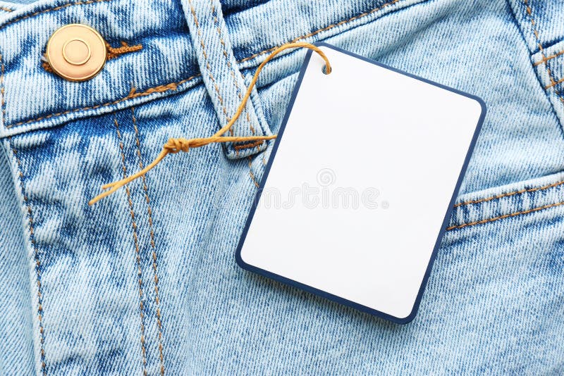 Blank Tag on Jeans, Top View. Space for Text Stock Image - Image of ...