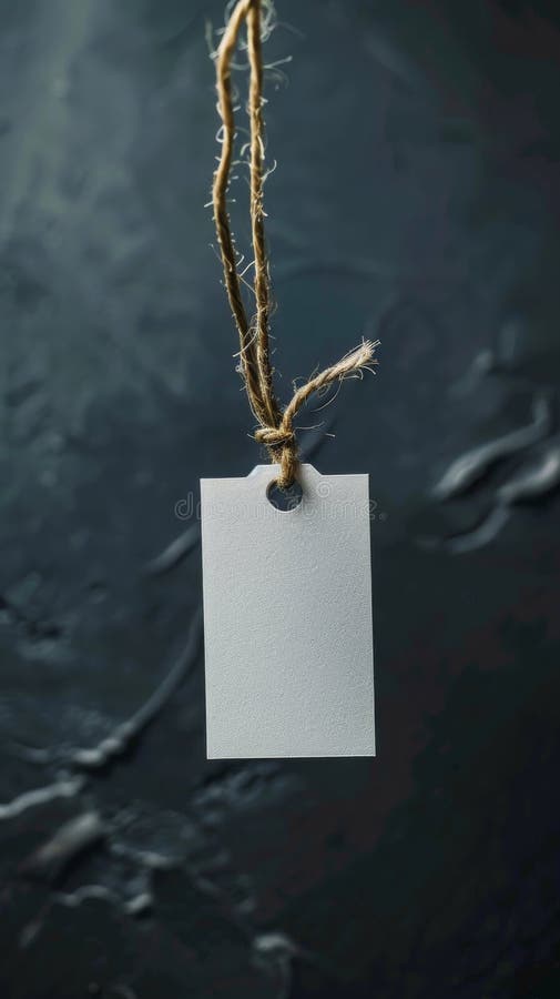Blank Tag Made of Paper Hanging with Rustic Twine, Dark Background ...